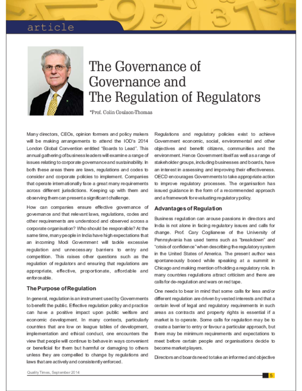 (PDF) The Governance of Governance and the Regulation of Regulators