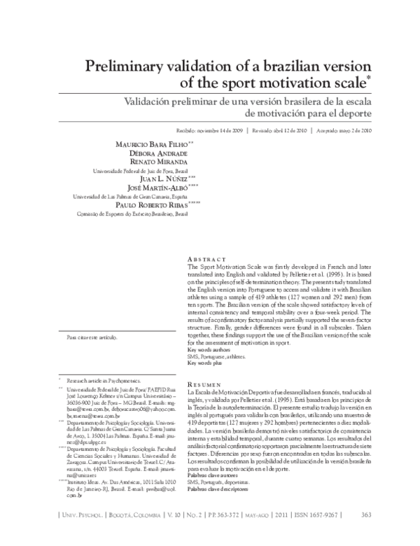 Preliminary validation of a brazilian version of the Sport Motivation Scale