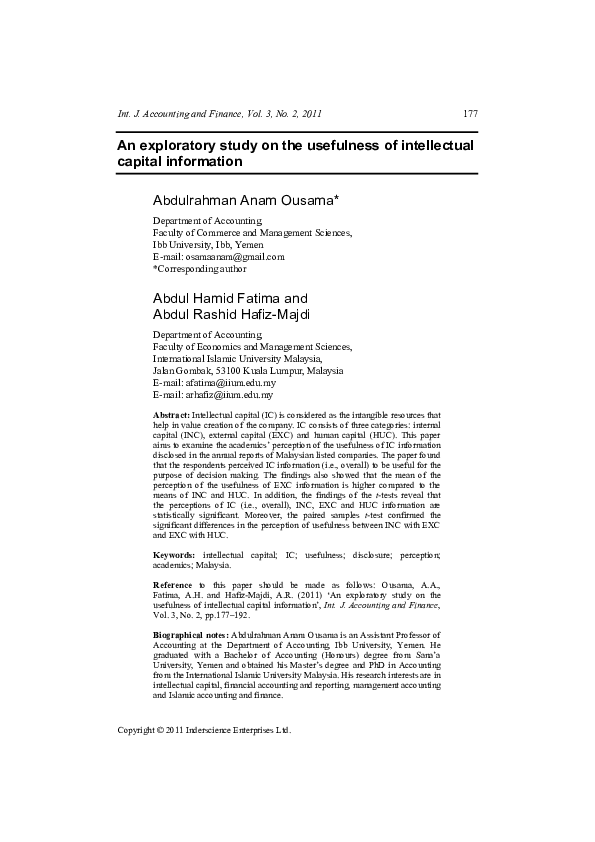 (PDF) An exploratory study on the usefulness of intellectual capital information