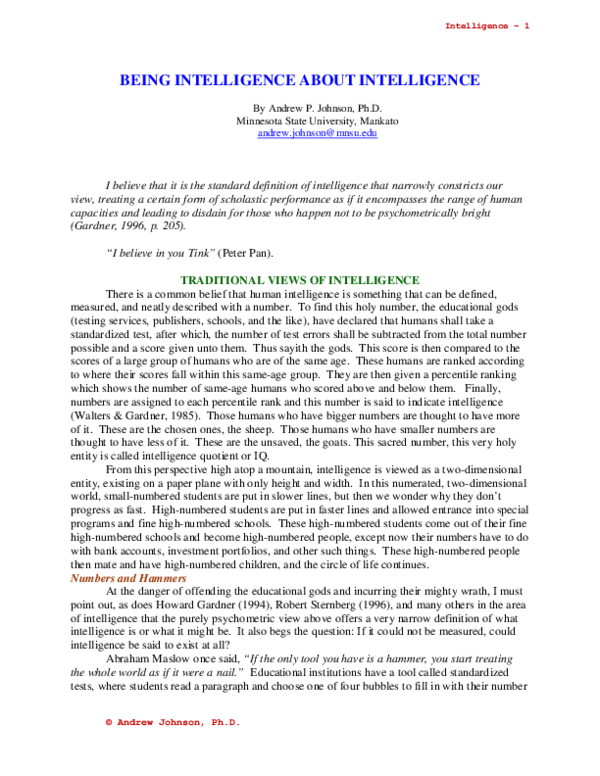 (PDF) BEING INTELLIGENT ABOUT INTELLIGENCE