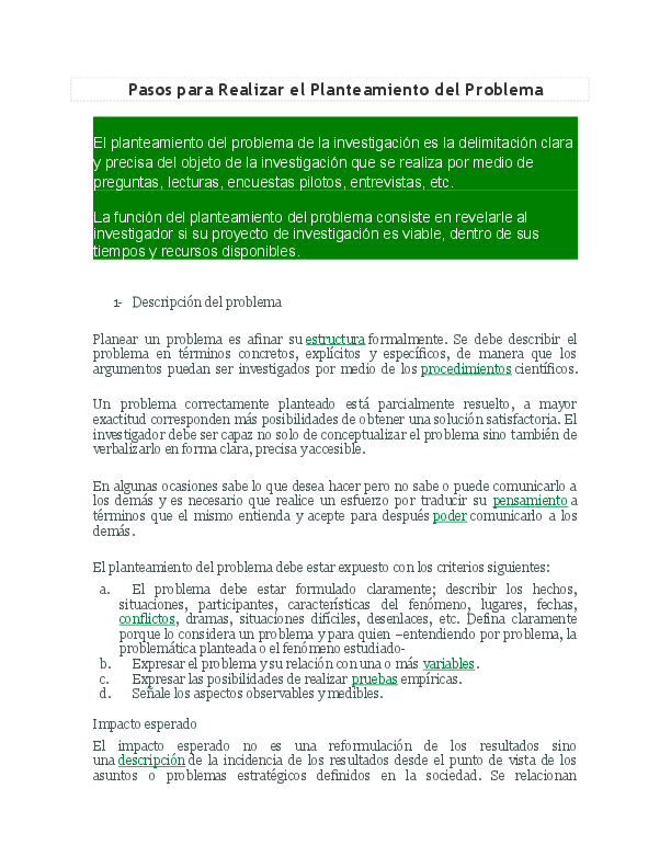 (DOC) PASOS PARA PLANTEAR UN PROBLEMA