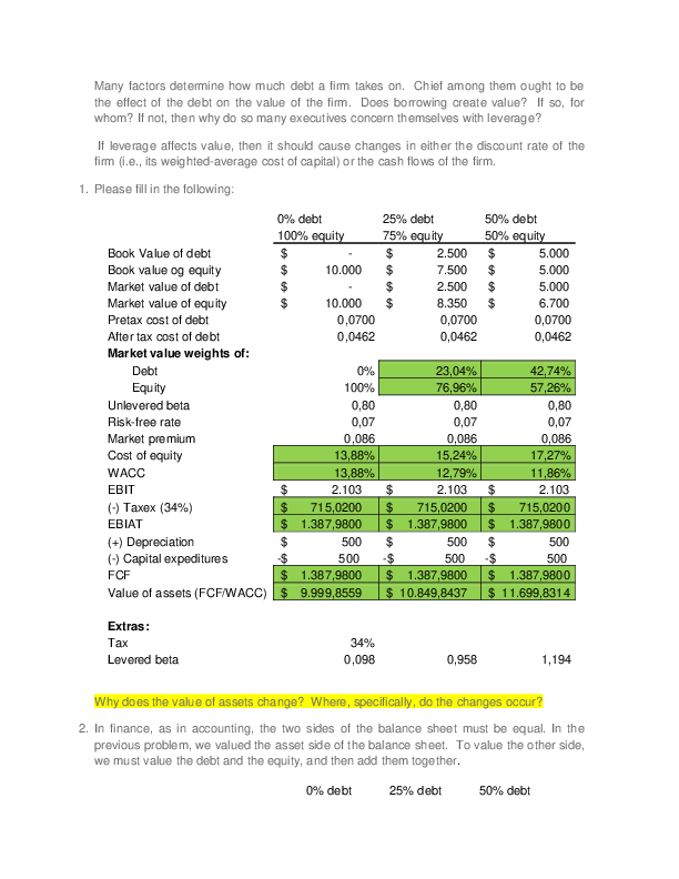 (DOC) Case 26 An Introduction to Debt Policy and Value