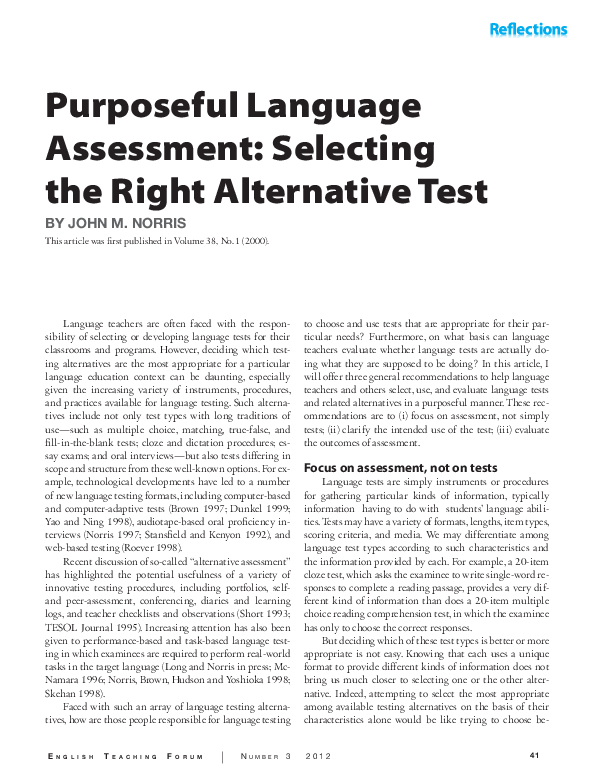 (PDF) 41 Purposeful Language Assessment: Selecting the Right ...