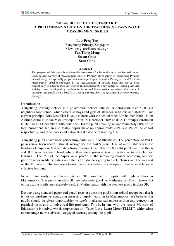 (PDF) MEASURE UP TO THE STANDARD" A PRELIMINARY STUDY ON THE TEACHING ...