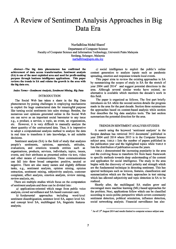 (PDF) A Review of Sentiment Analysis Approaches in Big Data Era