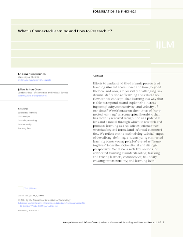 (PDF) What is connected learning and how to research it?