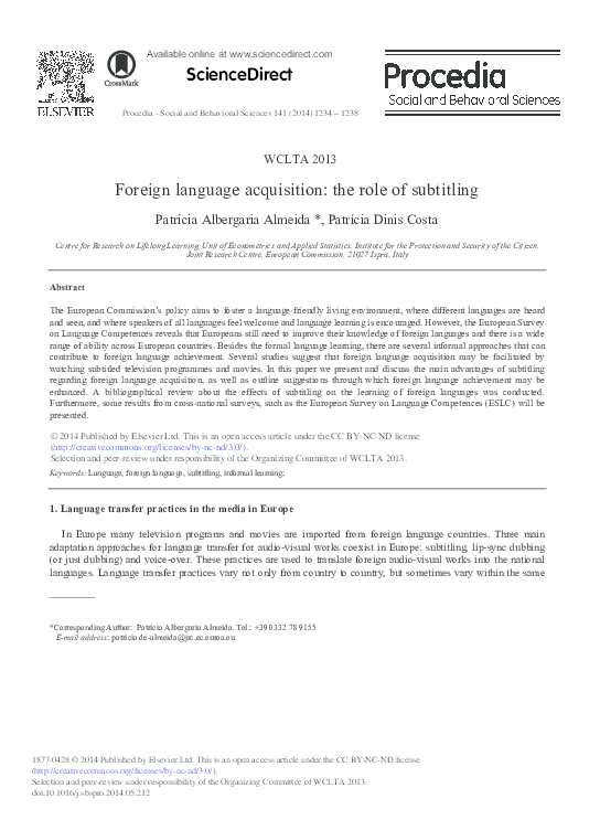 (PDF) Foreign language acquisition: the role of subtitling