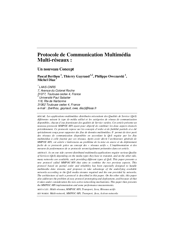 (PDF) Protocole de Communication Multimédia Multi-réseaux : Un nouveau ...