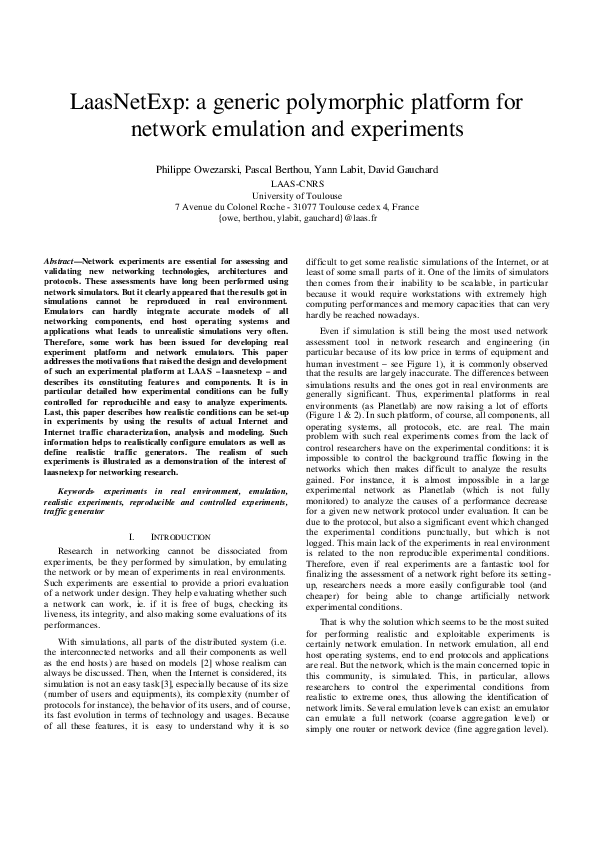 (PDF) LaasNetExp: a generic polymorphic platform for network emulation and experiments