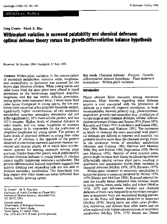 (PDF) Within-plant variation in seaweed palatability and chemical ...