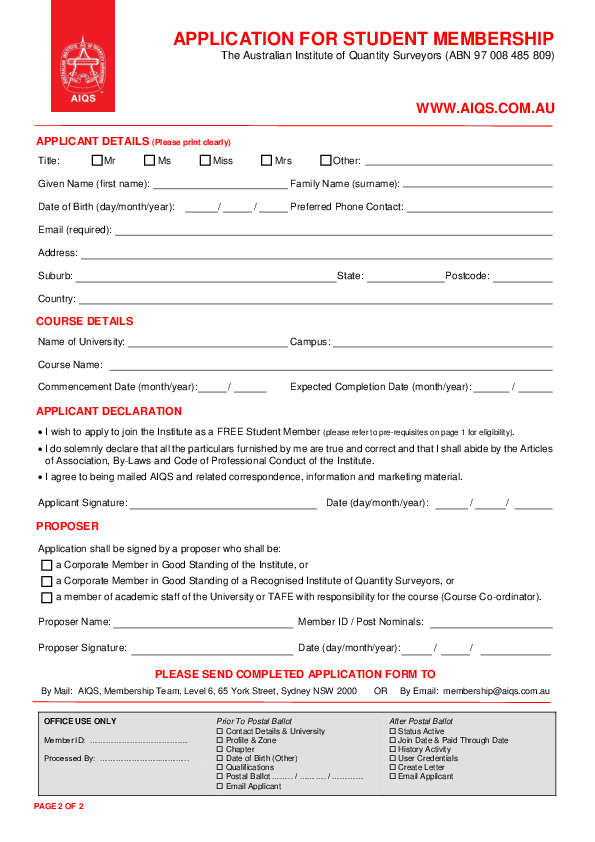 (PDF) APPLICATION FOR STUDENT MEMBERSHIP The Australian Institute of ...