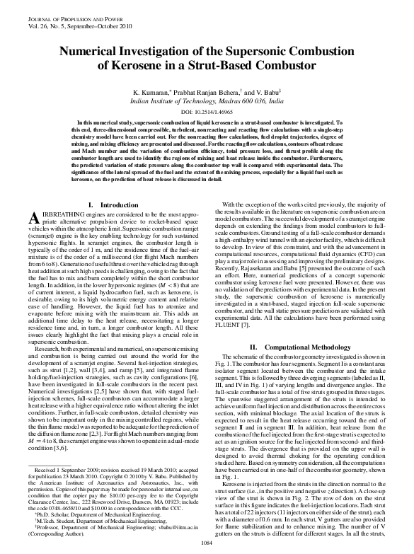 (PDF) Numerical Investigation of the Supersonic Combustion of Kerosene in a Strut-Based Combustor