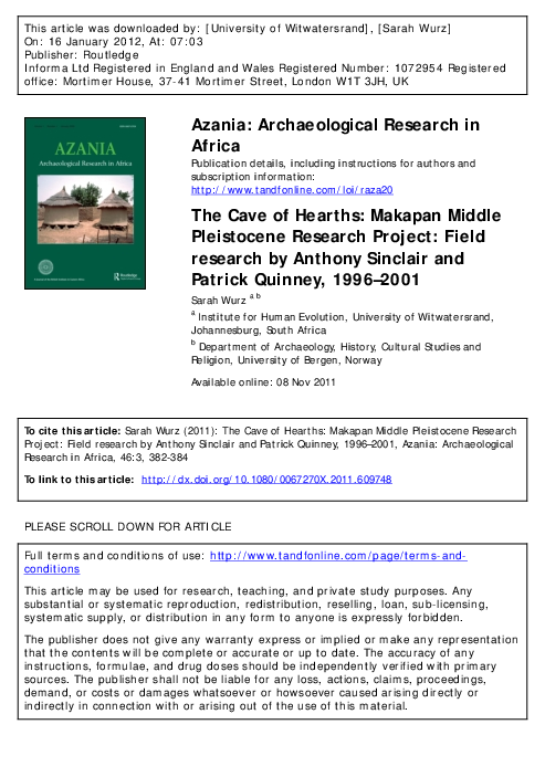 (PDF) Wurz S. 2011. Review of The Cave of Hearths: Makapan Middle ...