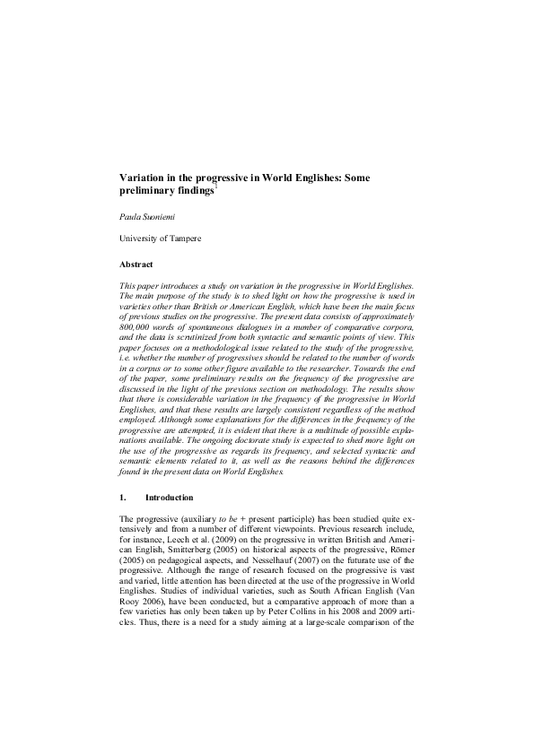 (PDF) Variation in the progressive in World Englishes: Some preliminary ...