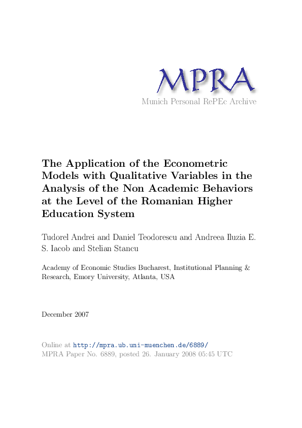 Pdf The Application Of The Econometric Models With Qualitative