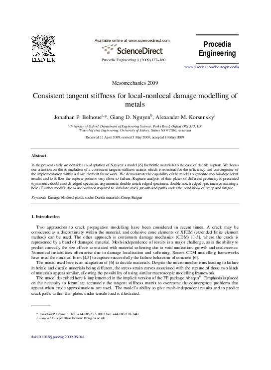 (PDF) Consistent tangent stiffness for local-nonlocal damage modelling of metals
