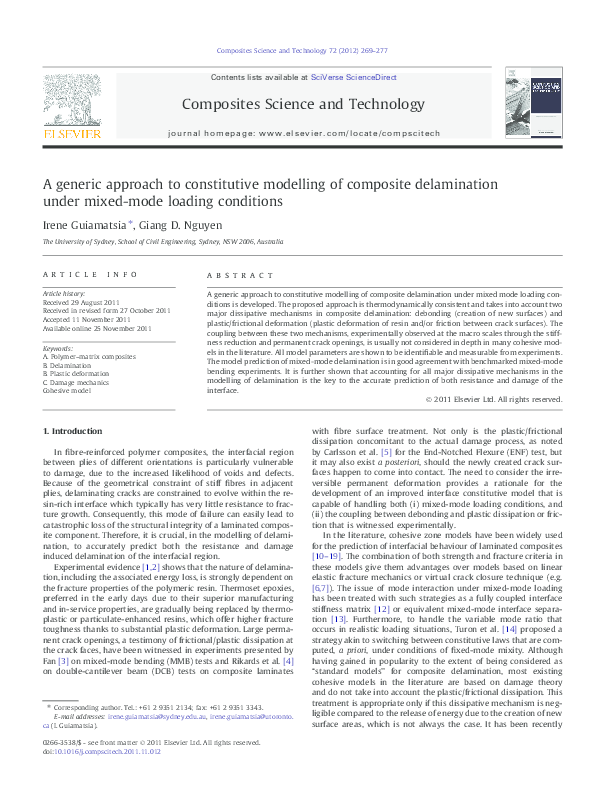 Pdf A Generic Approach To Constitutive Modelling Of Composite Delamination Under Mixed Mode