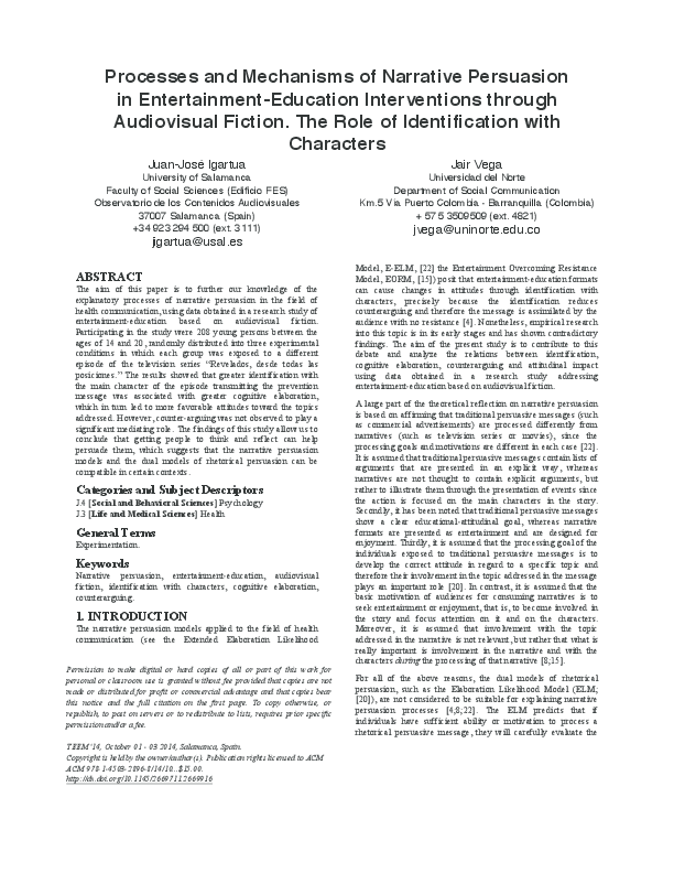 (PDF) Processes and mechanisms of narrative persuasion in entertainment ...