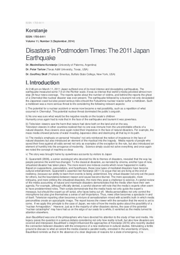 (PDF) Disasters in Postmodern Times: Japan´s Quake.