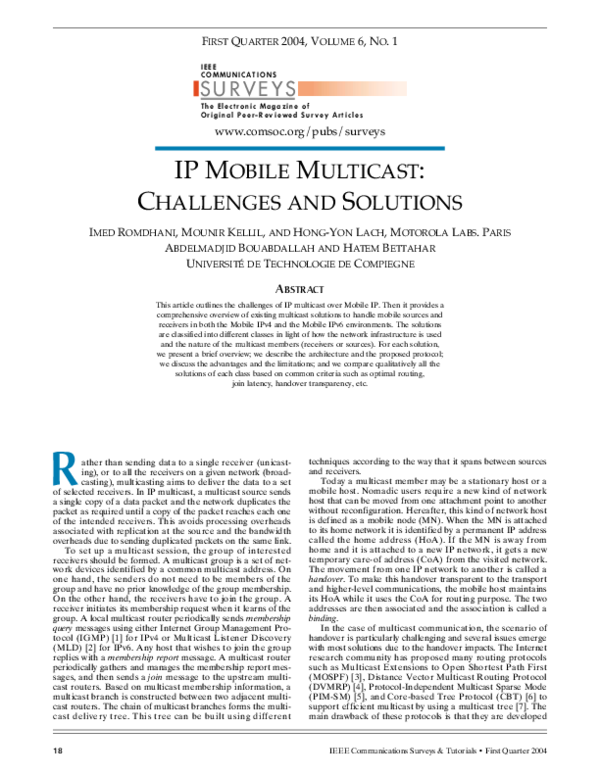 (PDF) IP Mobile multicast: Challenges and solutions