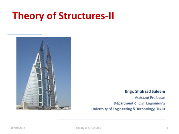 Ppt First Lecture In The Theory Of Structures Ii 