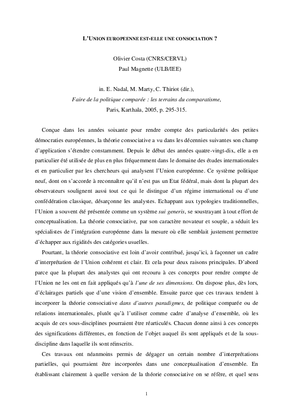 (PDF) L’Union européenne est-elle une consociation?