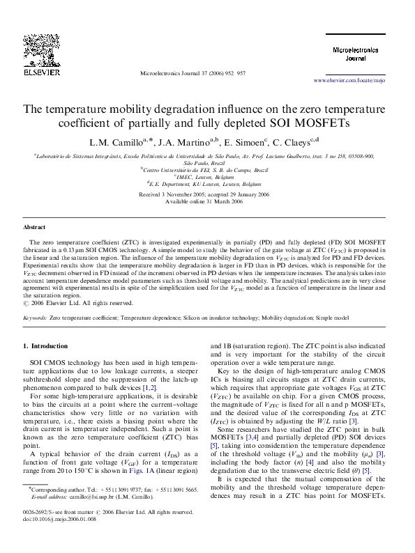 (PDF) The temperature mobility degradation influence on the zero ...