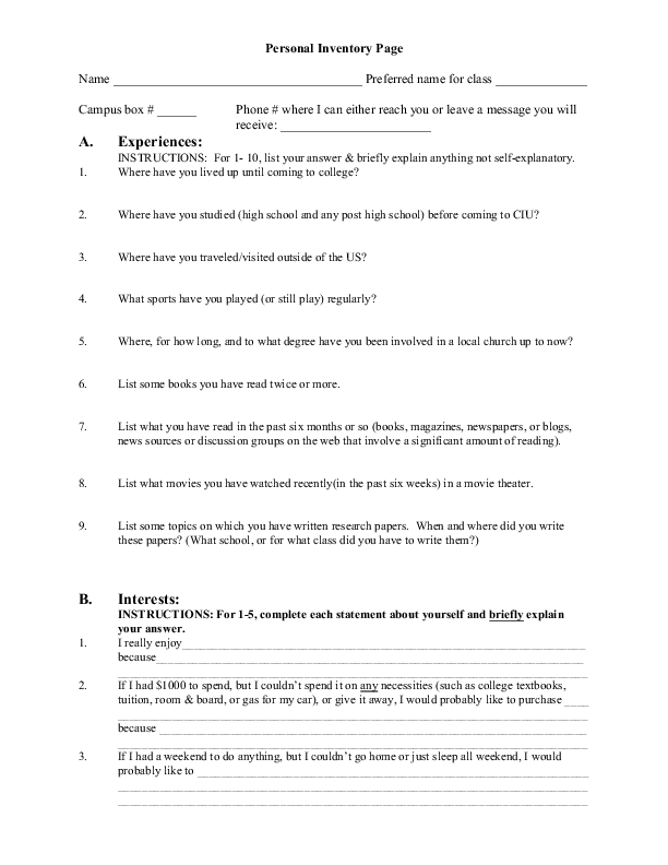 (PDF) Personal Interests and Experiences Inventory