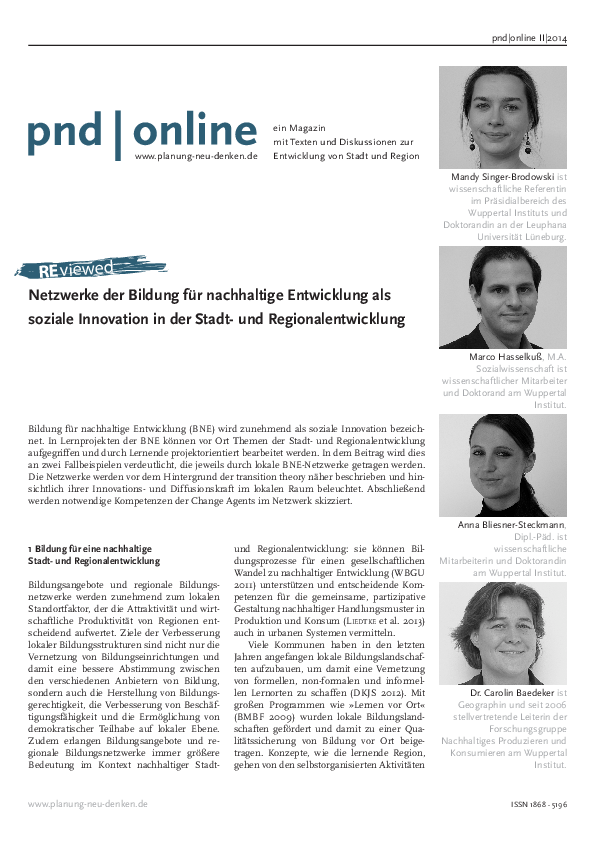 (PDF) Netzwerke der Bildung für nachhaltige Entwicklung als soziale ...