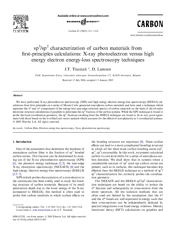 Pdf Sp 3 Sp 2 Characterization Of Carbon Materials From First Principles Calculations X Ray
