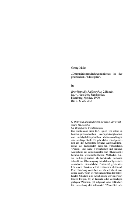 (PDF) Determinismus/Indeterminismus in der praktischen Philosophie