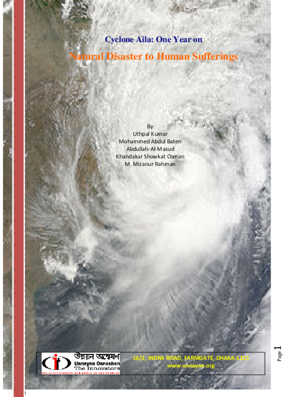 (PDF) Cyclone Aila: One Year on Natural Disaster to Human Sufferings ...