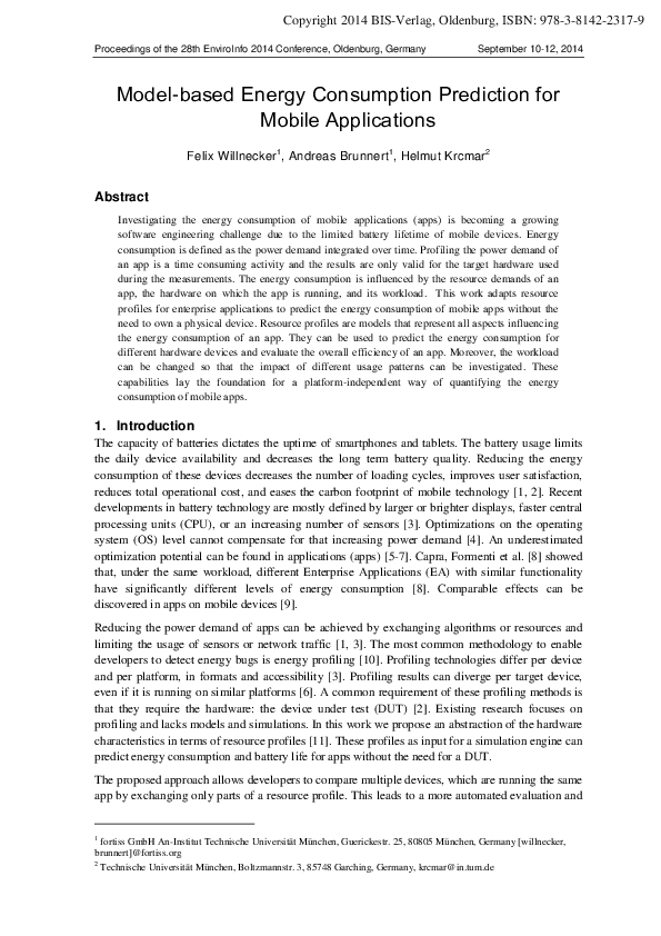 Model-based Energy Consumption Prediction for Mobile Applications