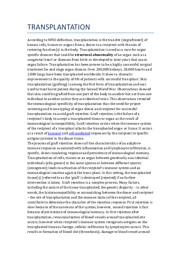 (DOC) TRANSPLANTATION According to WHO definition