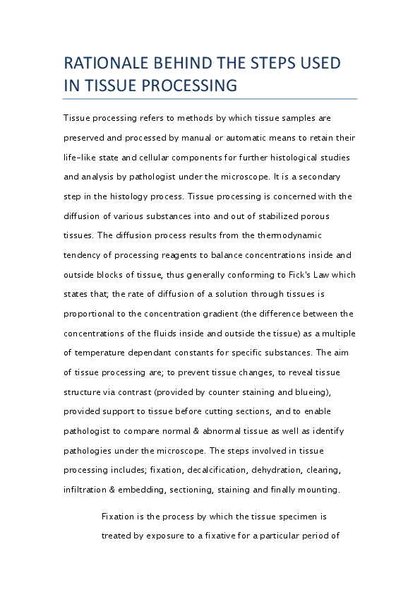 (DOC) RATIONALE BEHIND THE STEPS USED IN TISSUE PROCESSING