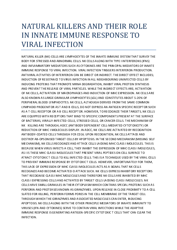 (DOC) NATURAL KILLERS AND THEIR ROLE IN INNATE IMMUNE RESPONSE TO VIRAL ...