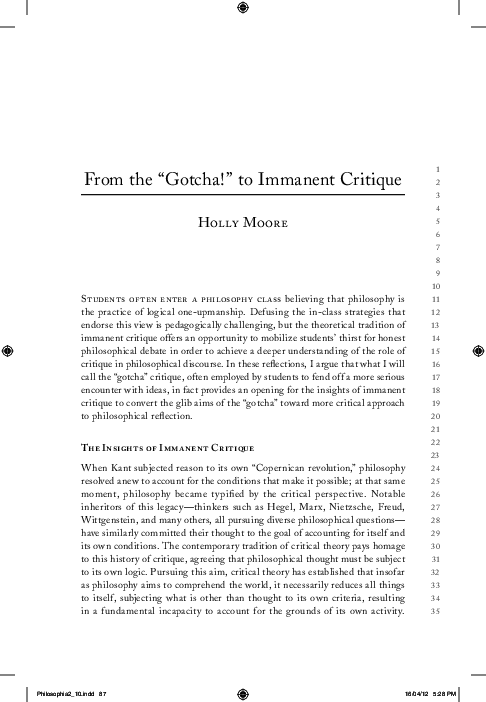 From the 'Gotcha!' to Immanent Critique
