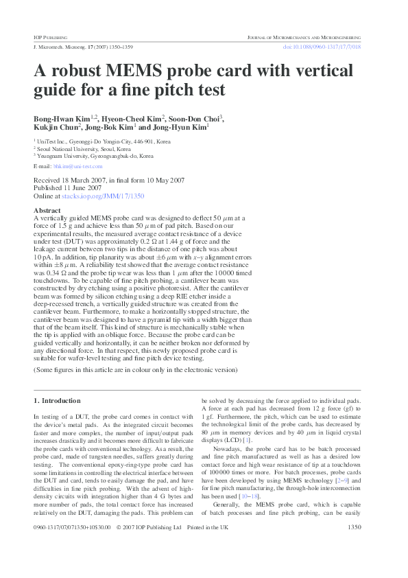(PDF) A robust MEMS probe card with vertical guide for a fine pitch test