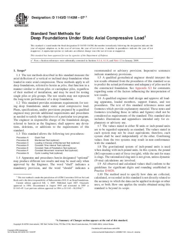 (PDF) StandardTestMethodsfor DeepFoundationsUnderStaticAxialCompressiveLoad