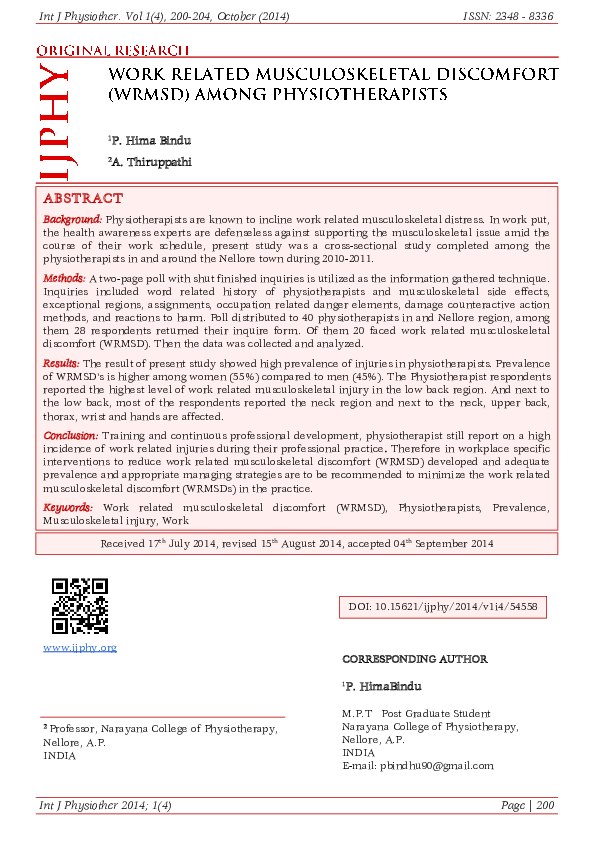 (PDF) WORK RELATED MUSCULOSKELETAL DISCOMFORT (WRMSD) AMONG ...