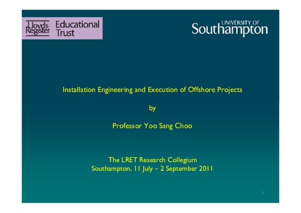 (PDF) Installation Engineering and Execution of Offshore Projects