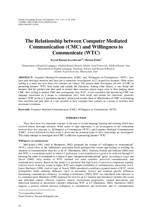 (PDF) The Relationship between Computer Mediated Communication (CMC ...