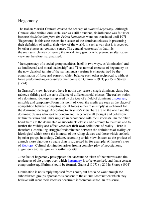 (DOC) Gramsci Hegemony Concept