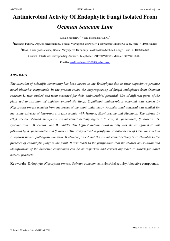 (PDF) Antimicrobial activity of endophytic fungi isolated from Ocimum ...