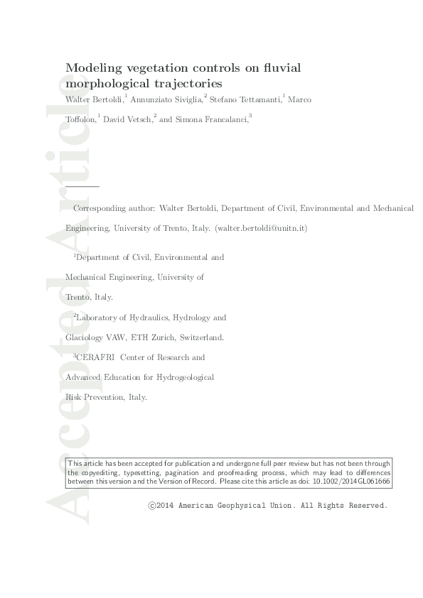 (PDF) Modeling vegetation controls on fluvial morphological trajectories