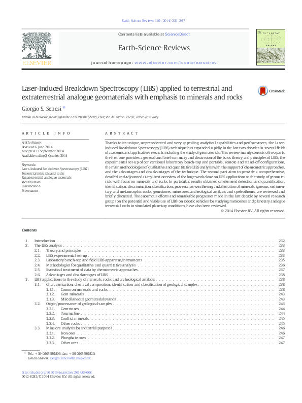 (PDF) Laser-Induced Breakdown Spectroscopy (LIBS) applied to ...