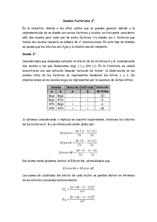 (PDF) Diseños Factoriales 2 k