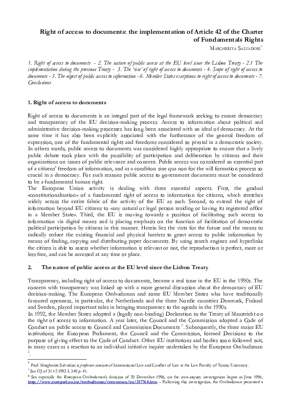 (PDF) Right of Access to Documents: The Implementation of Article 42 of ...
