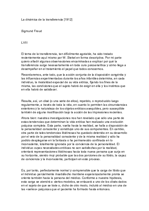 (PDF) Dinamica de la Transferencia - Freud