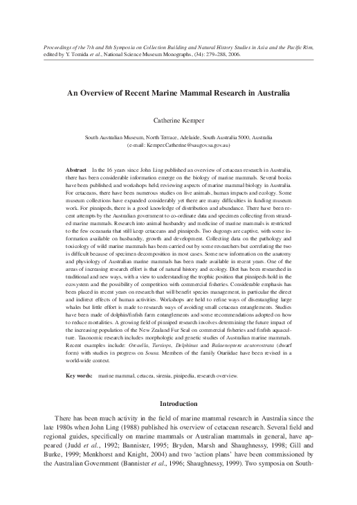 (PDF) An Overview of Recent Marine Mammal Research in Australia